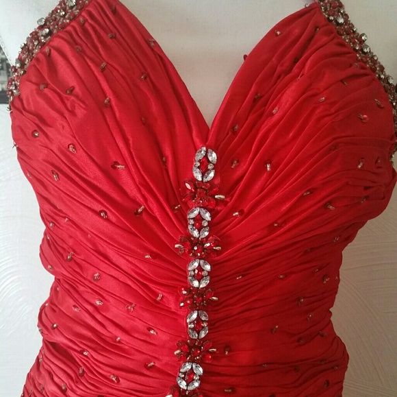 Tiffany Designs | Dresses | Tiffany Designs Red Jeweled Halter Prom ...